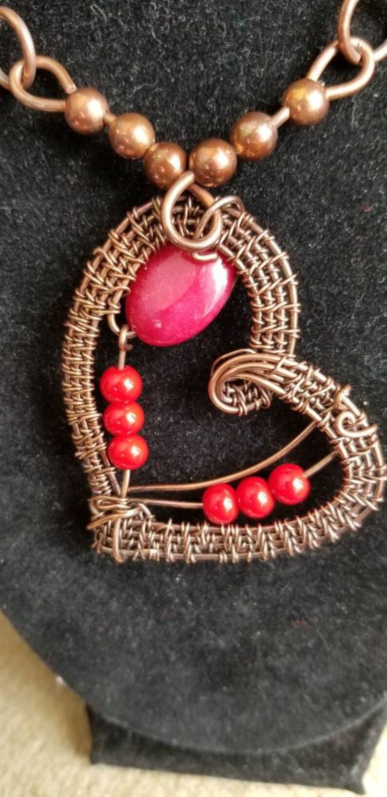 Copper Heart Pendant. Wire Weave Copper Heart Pendant With Red - Etsy