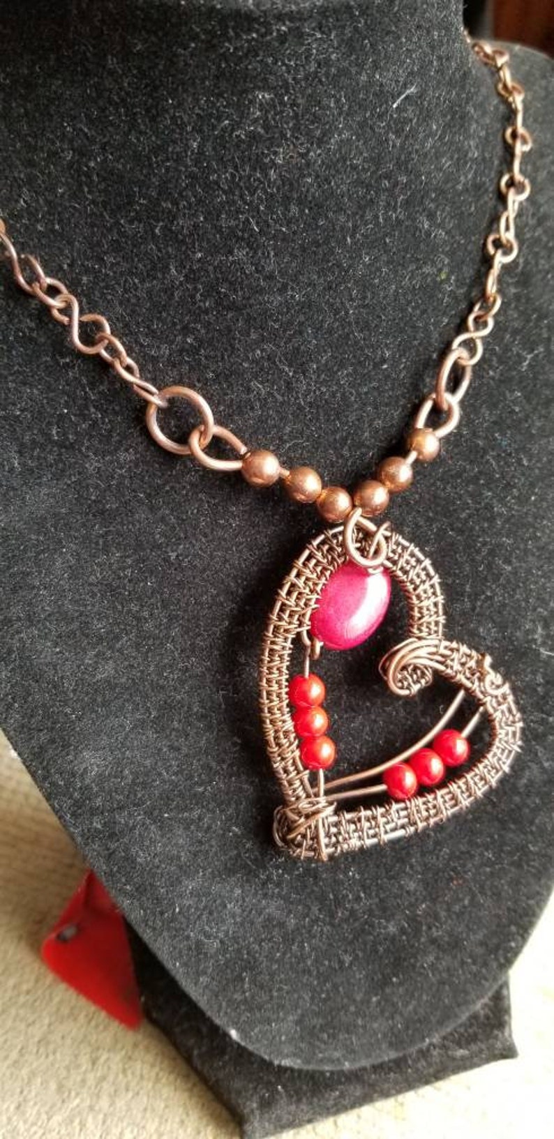 Copper Heart Pendant. Wire Weave Copper Heart Pendant With Red - Etsy
