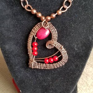 Copper Heart Pendant. Wire Weave Copper Heart Pendant With Red Jade ...
