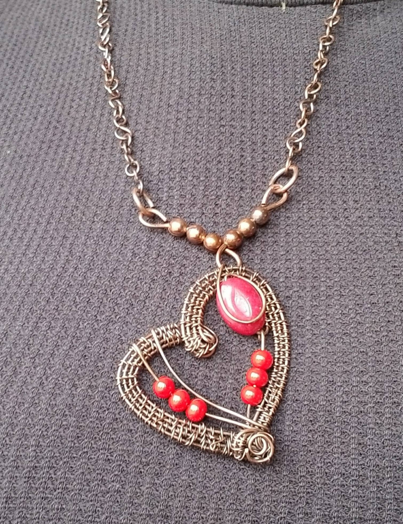 Copper Heart Pendant. Wire Weave Copper Heart Pendant With Red - Etsy