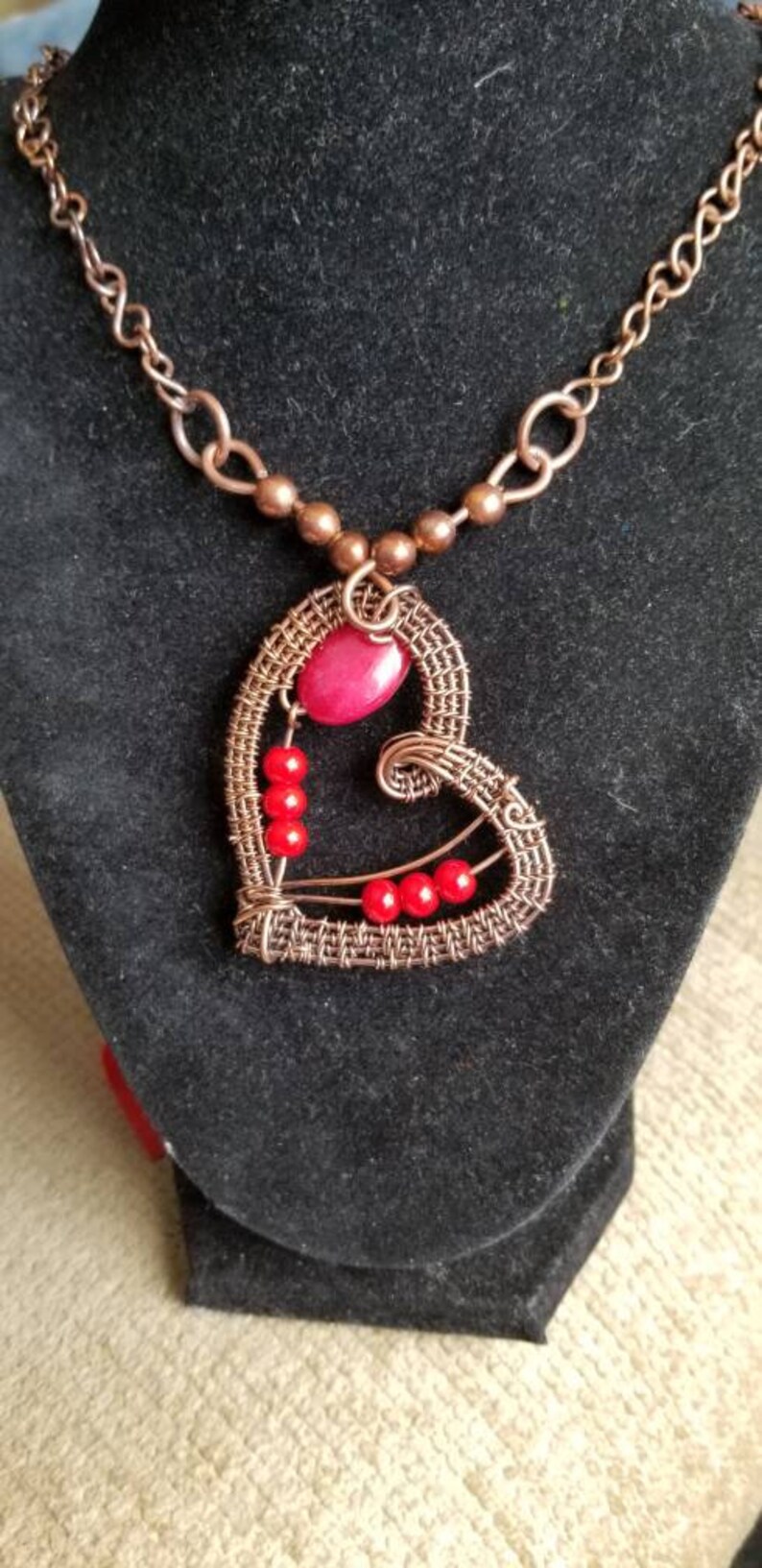 Copper Heart Pendant. Wire Weave Copper Heart Pendant With Red - Etsy