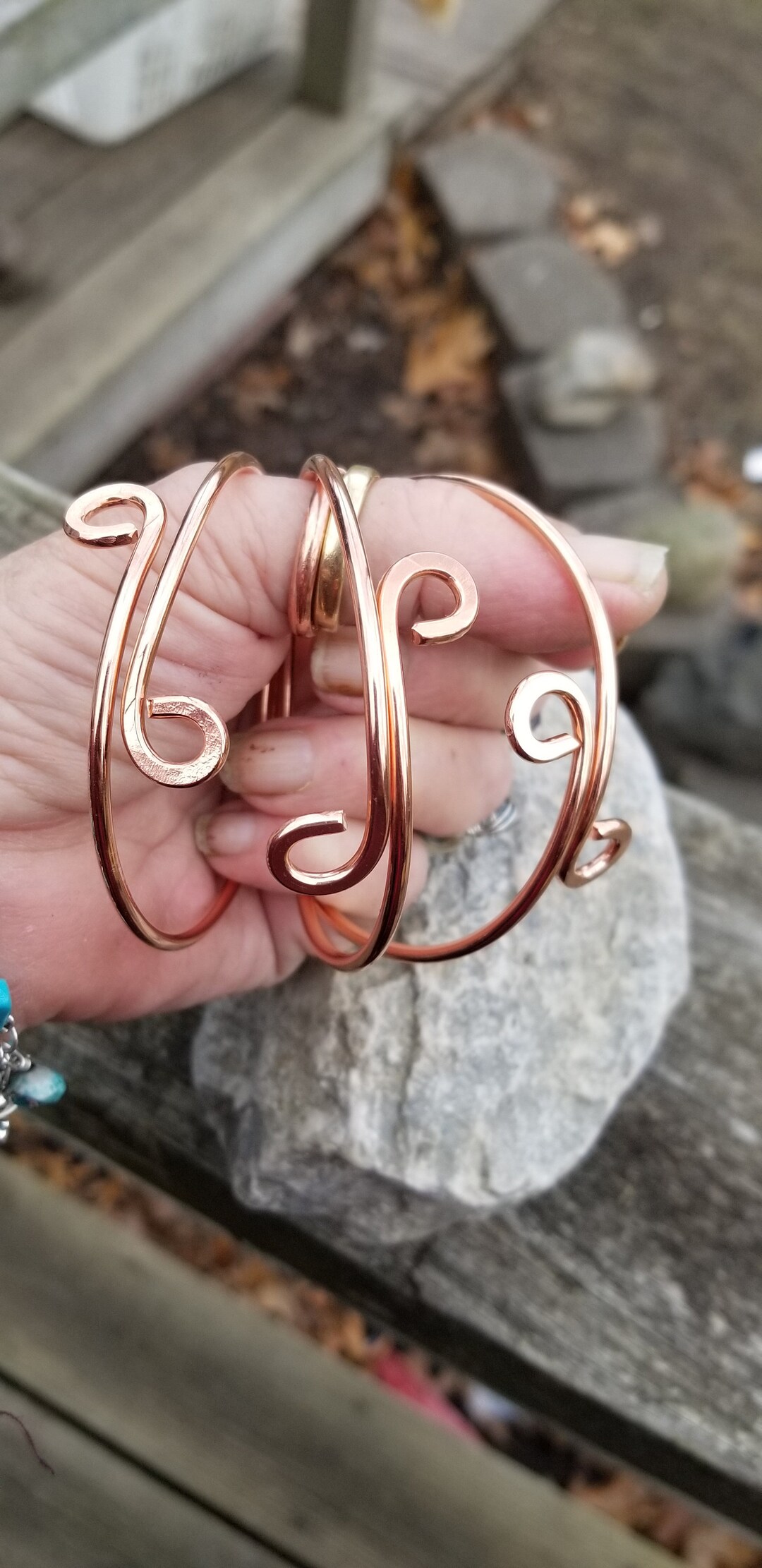 Polished Copper Wire Curled End Overlap Bangle. Bypass Bangle ...