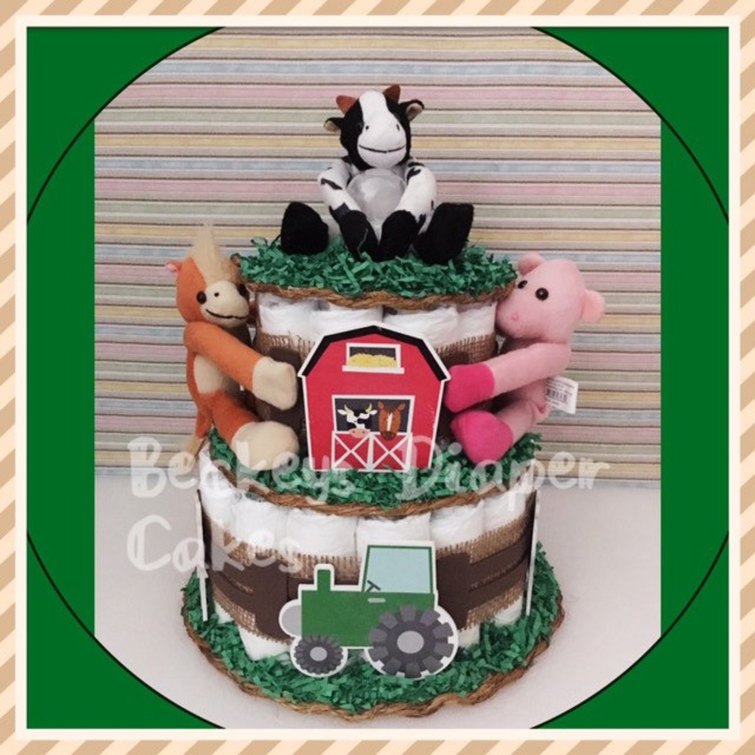 Farm Animal Diaper Cake: Cow, Pig & Horse Baby Shower Centerpiece - Etsy