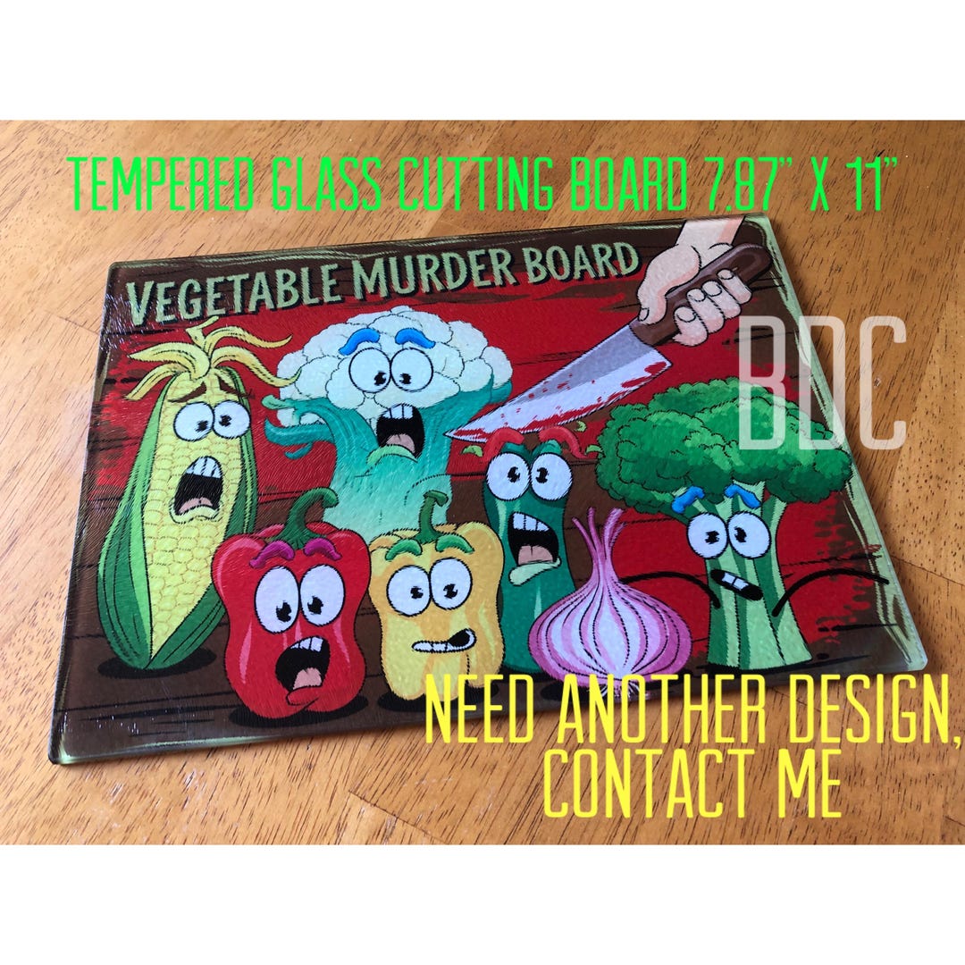 Vegetable Murder Glass Cutting Board - Funny Cutting Board - Chopping ...