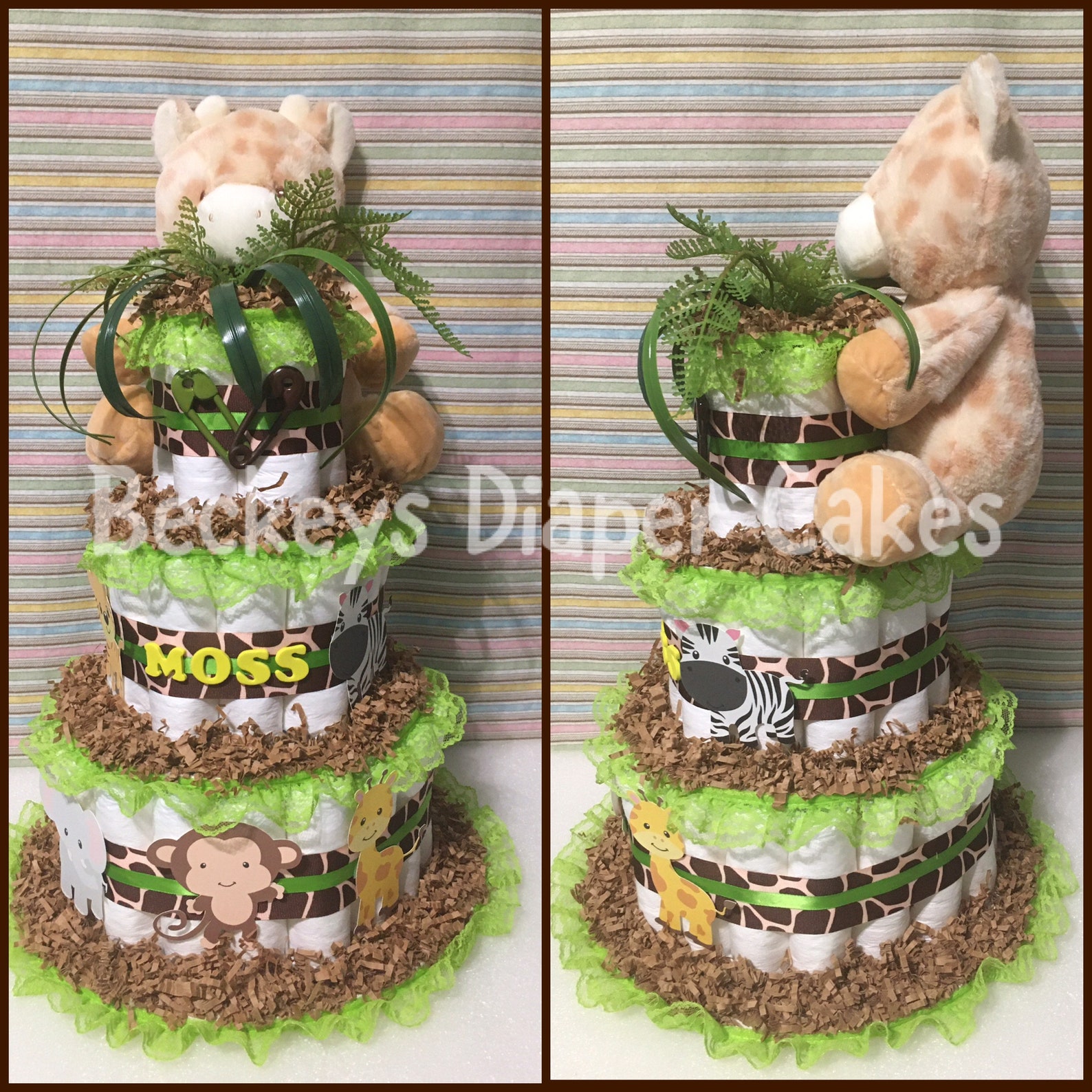 Jungle Diaper Cake - Giraffe Jungle Diaper Cake - Diaper Cake - Boy ...