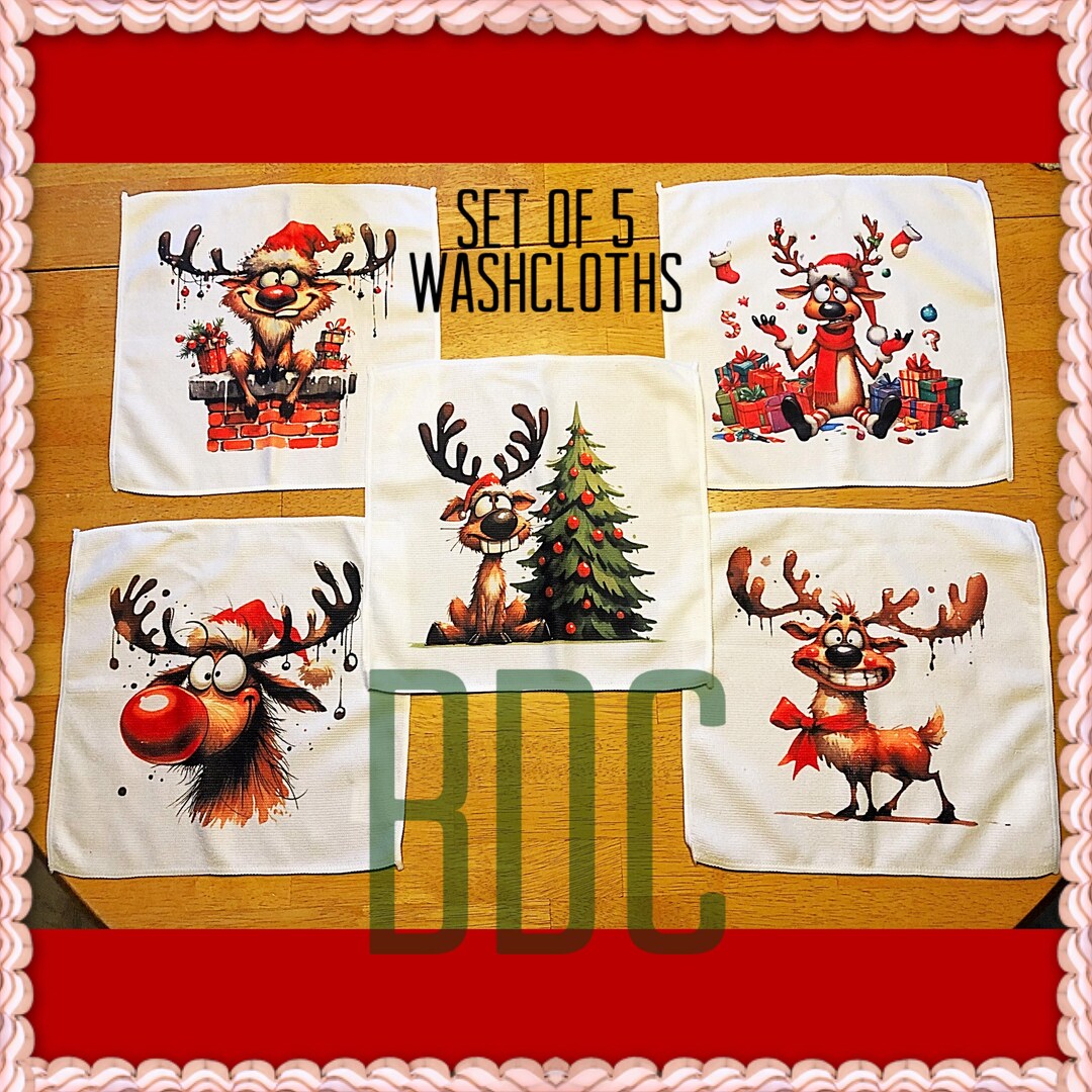Christmas Washcloth Set of 5: Sublimation Print Microfiber - Etsy