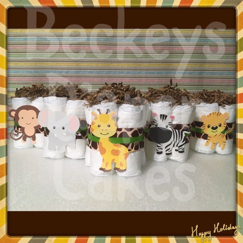 Jungle Diaper Cakes - 5 Giraffe Diaper Cakes Minis - Diaper Cake - Boy ...