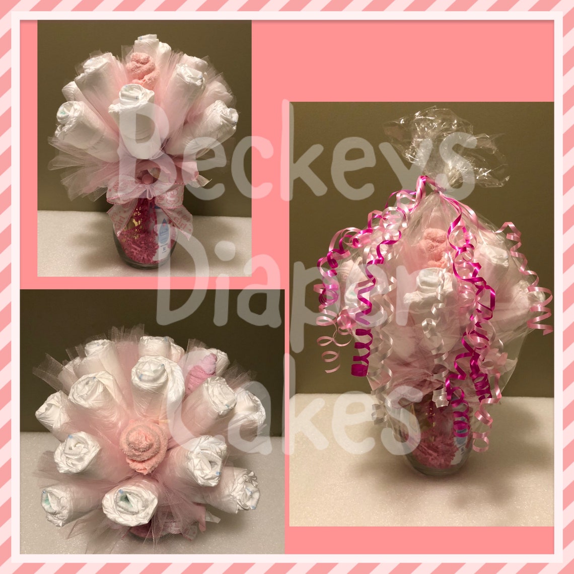 Diaper Vase Bouquet - Diaper Cake - Boy Diaper Cake - Girl Diaper Cake ...