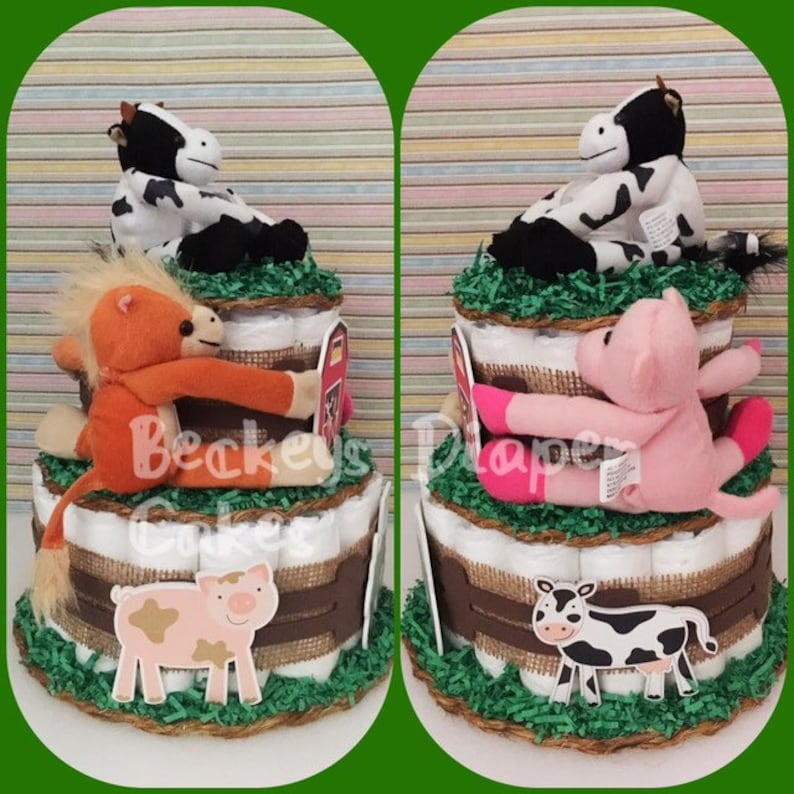 Farm Animal Diaper Cake: Cow, Pig & Horse Baby Shower Centerpiece - Etsy