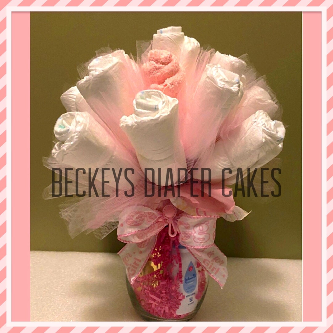 Diaper Vase Bouquet - Diaper Cake - Boy Diaper Cake - Girl Diaper Cake ...