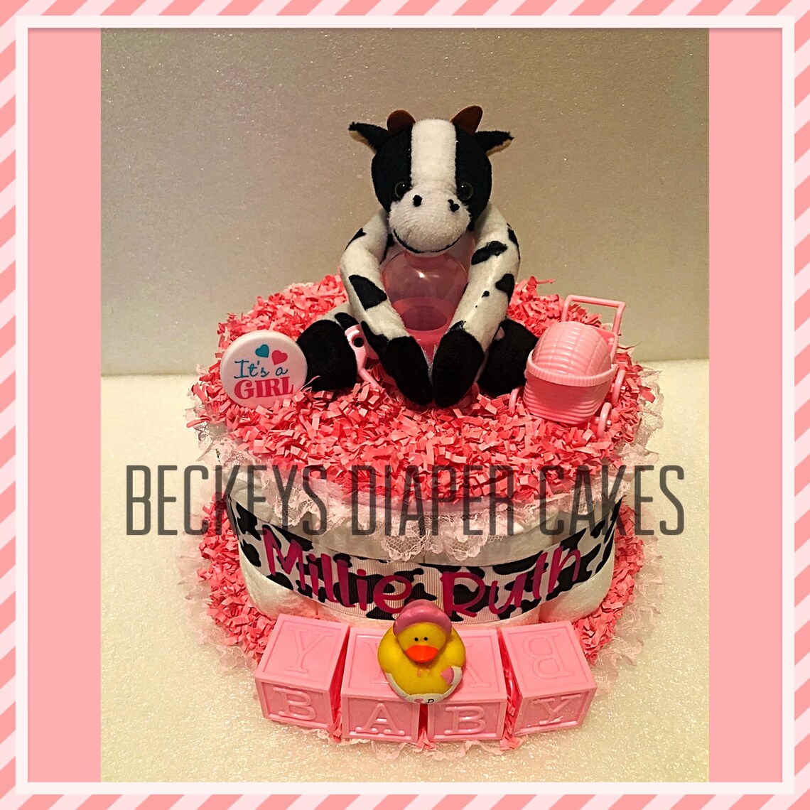 1 Tier Cow - Diaper Cake - Diaper Cake - Boy Diaper Cake - Girl Diaper ...