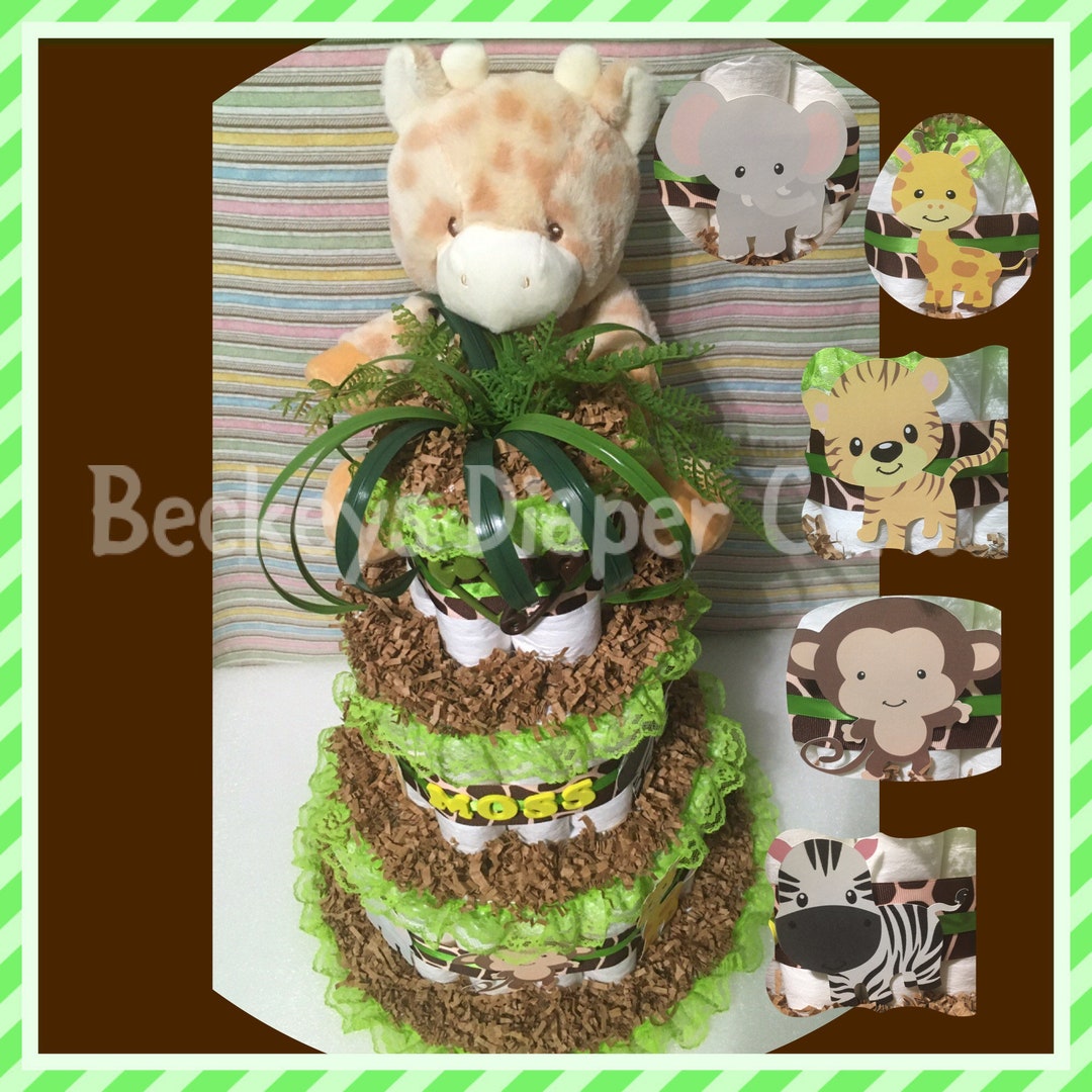 Jungle Diaper Cake Giraffe Jungle Diaper Cake Diaper Cake Boy Diaper ...