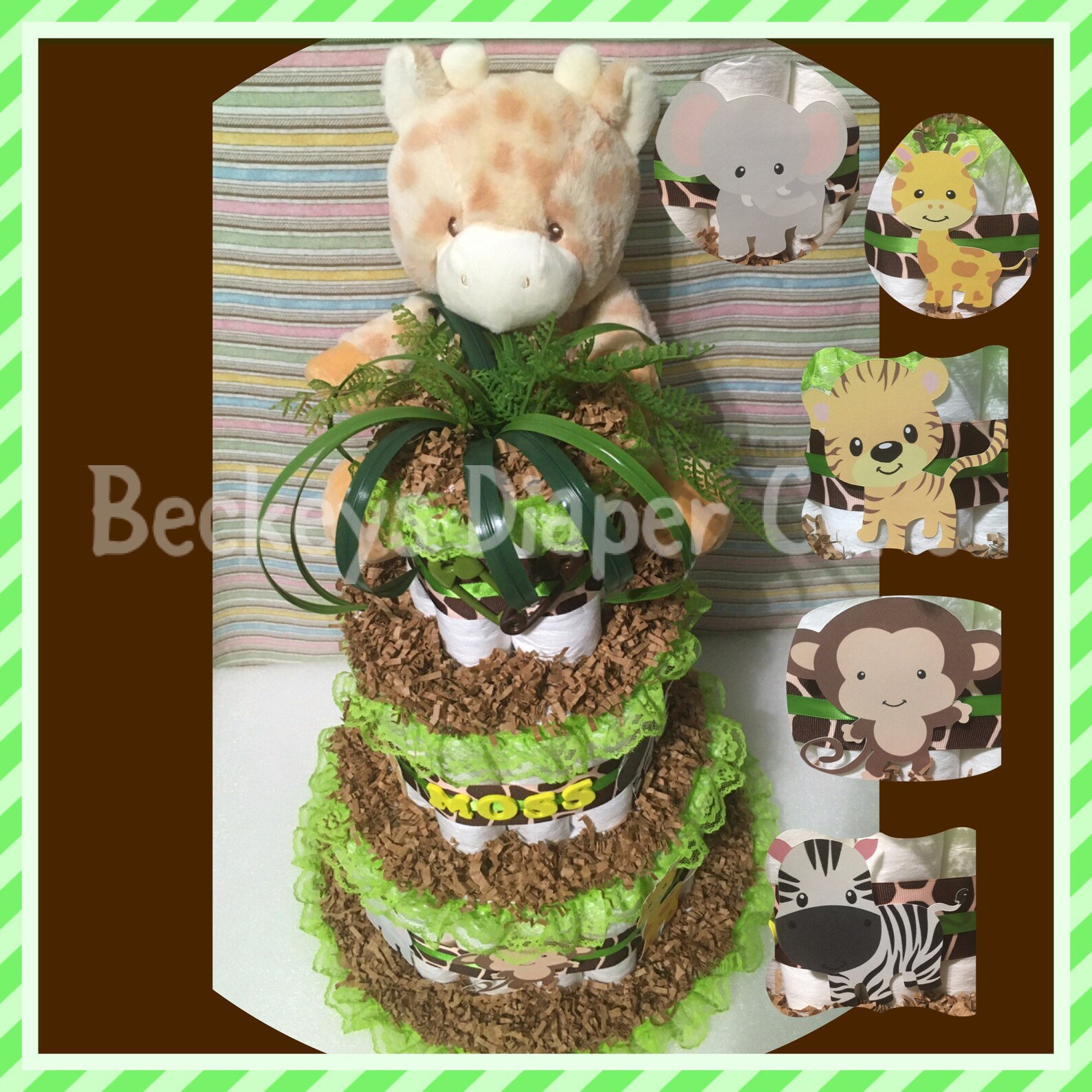 Jungle Diaper Cake - Giraffe Jungle Diaper Cake - Diaper Cake - Boy ...