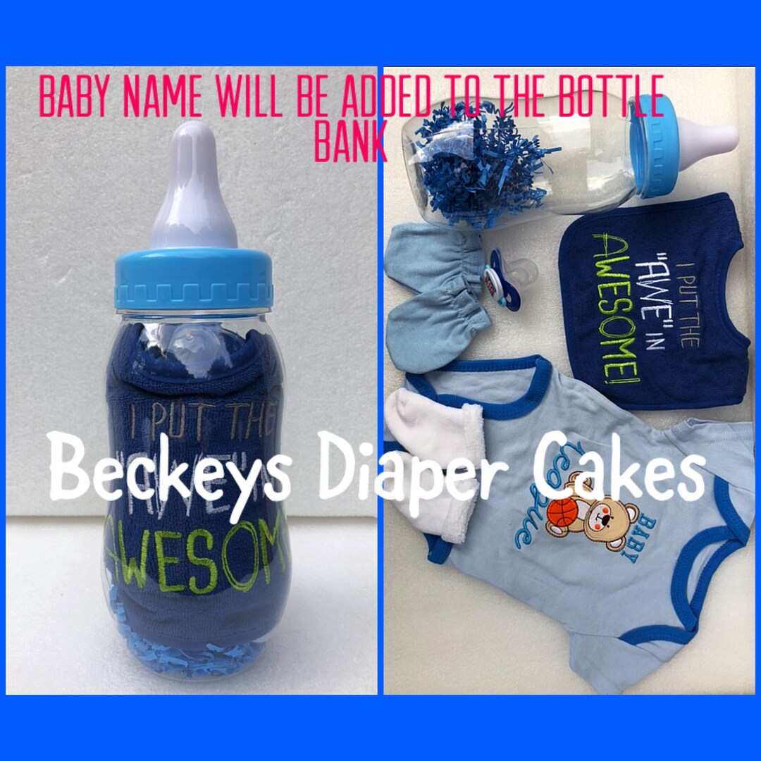 Personalized Baby Bottle Bank - Baby Gift - Welcome Baby - Diaper Cake ...