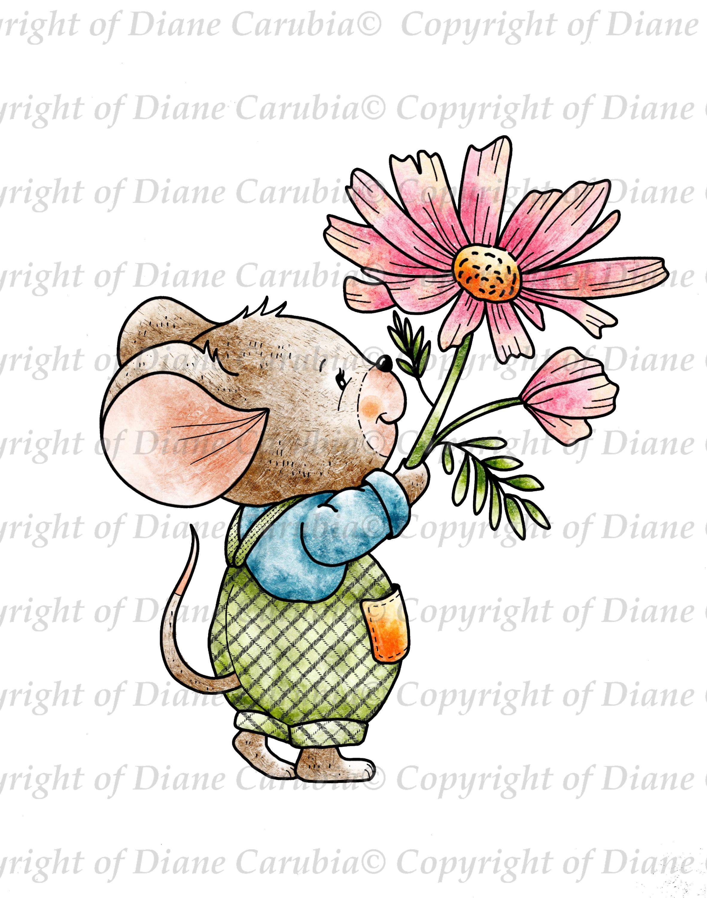 Daisy Mouse Coloured, Digital Stamp, Cute, Cardmaking, Printable ...