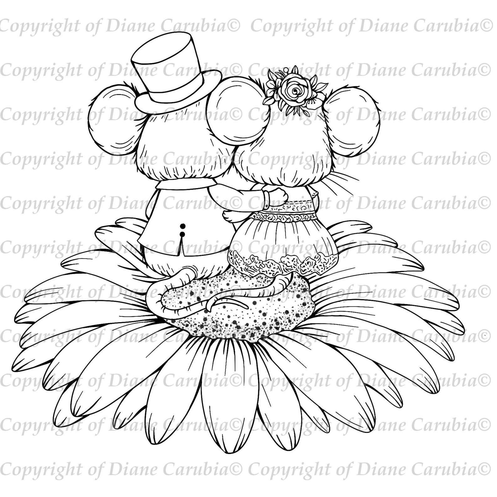 Just Married Mice, Black and White, Digital Stamp, Downloadable ...