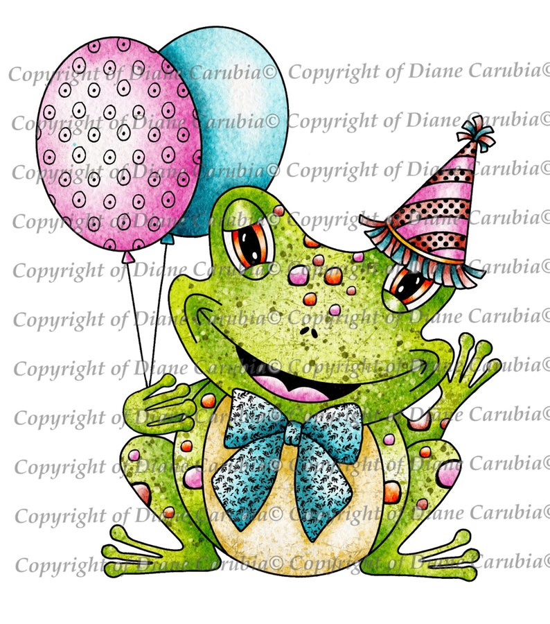 Birthday Frog, Black and White, Digital Stamp, Frog, Digi - Etsy