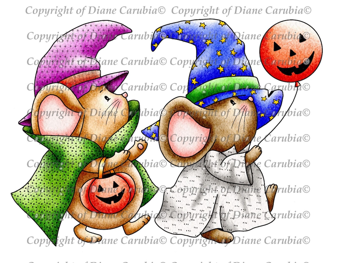 Halloween Night, Black and White, Digital Stamp, Cute, Mice, Cardmaking ...
