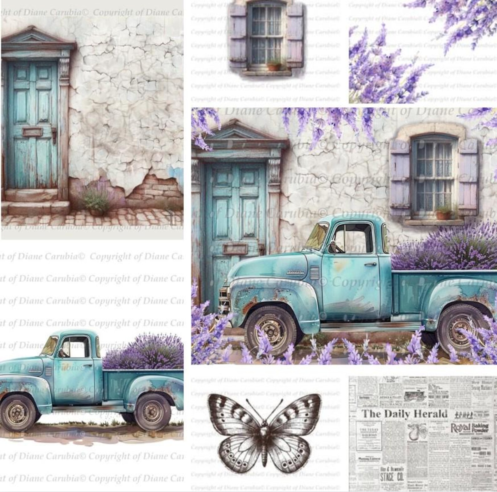 Country Lavender, Art Journal Page, Digi Pack, Printable , Download ...