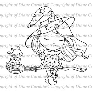 Black Magic, Black an White, Digital Stamp, Printable, Halloween, Witch ...