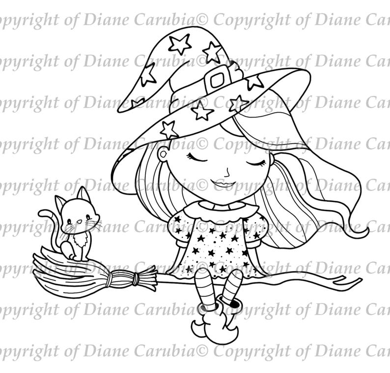 Black Magic, Black an White, Digital Stamp, Printable, Halloween, Witch ...