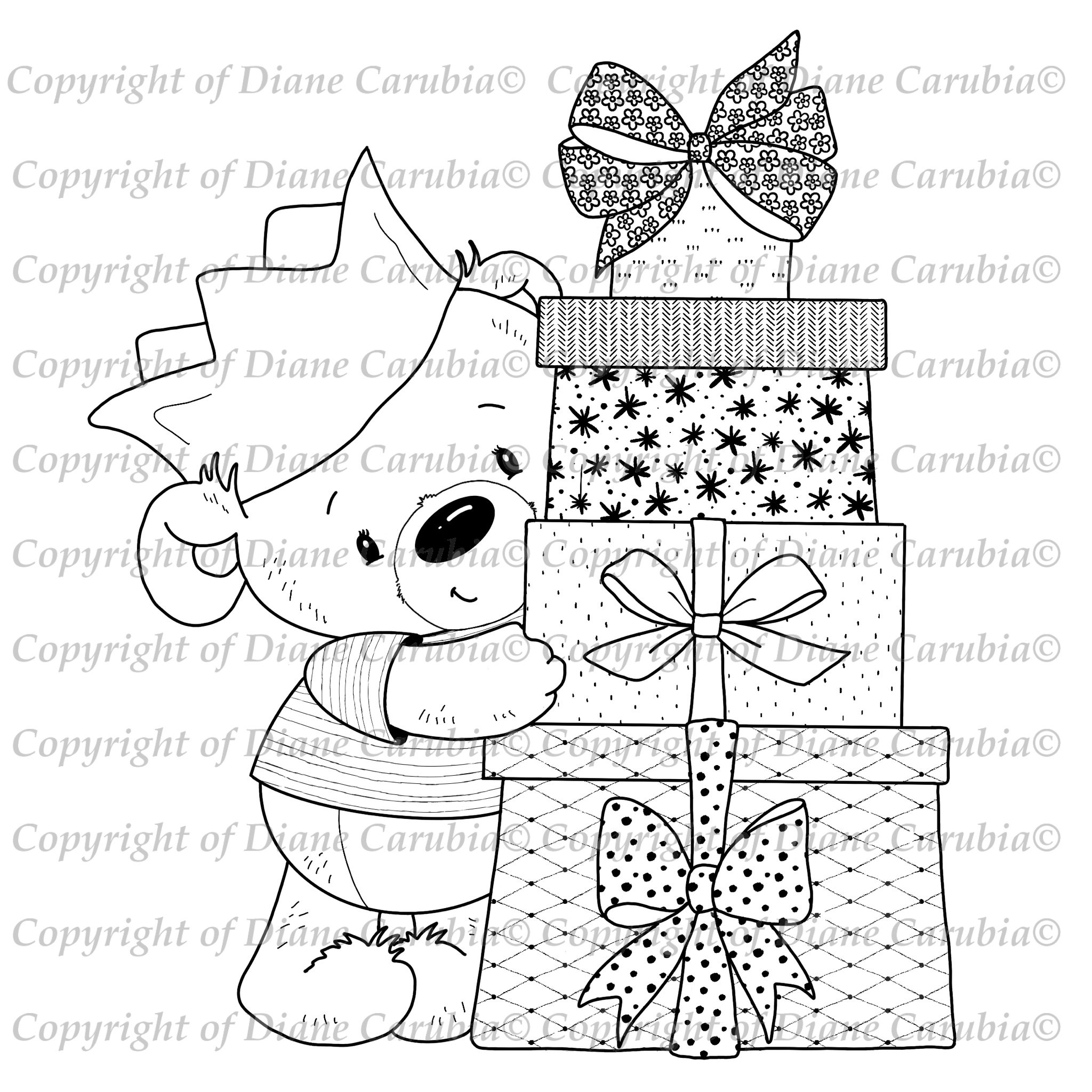 Bearing Presents, Black and White, Digital Stamp, Download, Bear ...