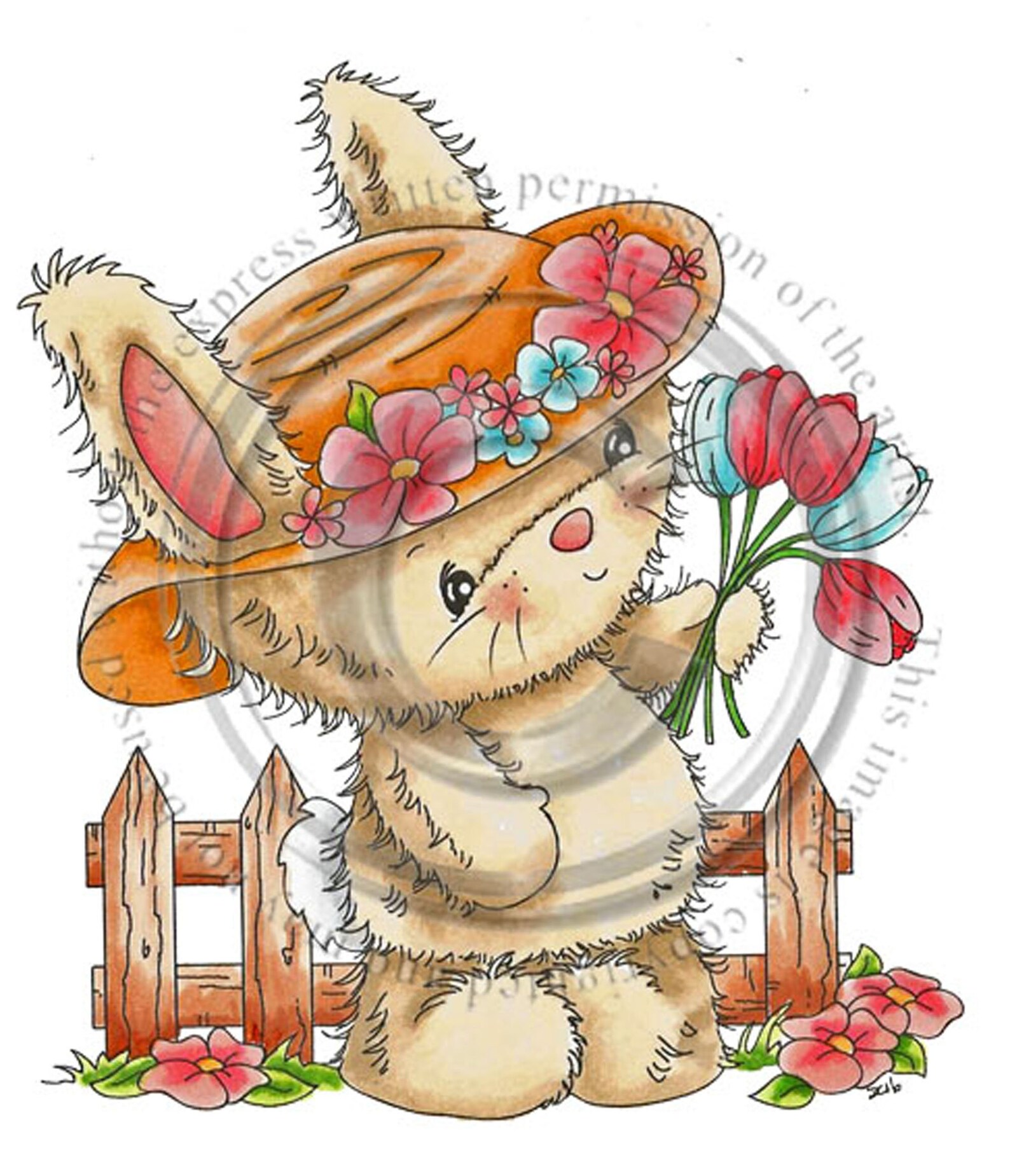 Cute Bonnet Bunny Digital Stamp Download - Etsy