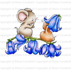 Bluebell Mice Digital Stamp, Cute Black and White Mouse Digi (JPEG) - Etsy