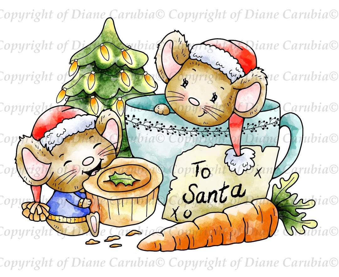 Mince Pie Mice, Black and White, Digital Stamp, Printable, Download ...