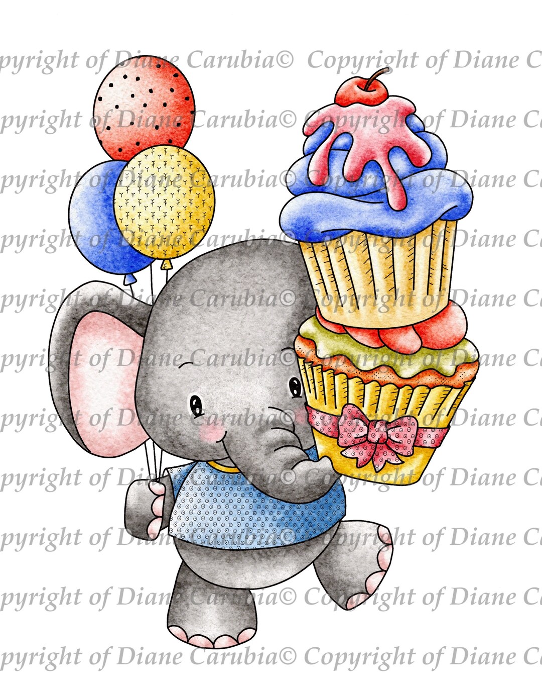 Ellie Cupcake Black and White, Digital Stamp, Digi, Elephant ...