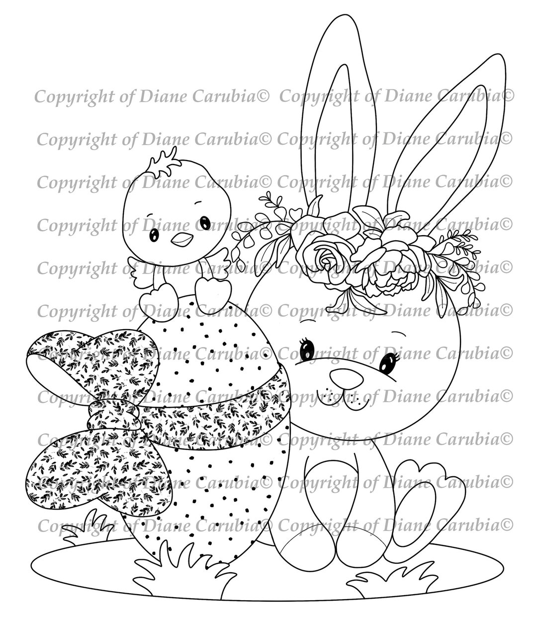 Easter Friends, Black and White, Digital Stamp, Colouring Bunny, Easter ...
