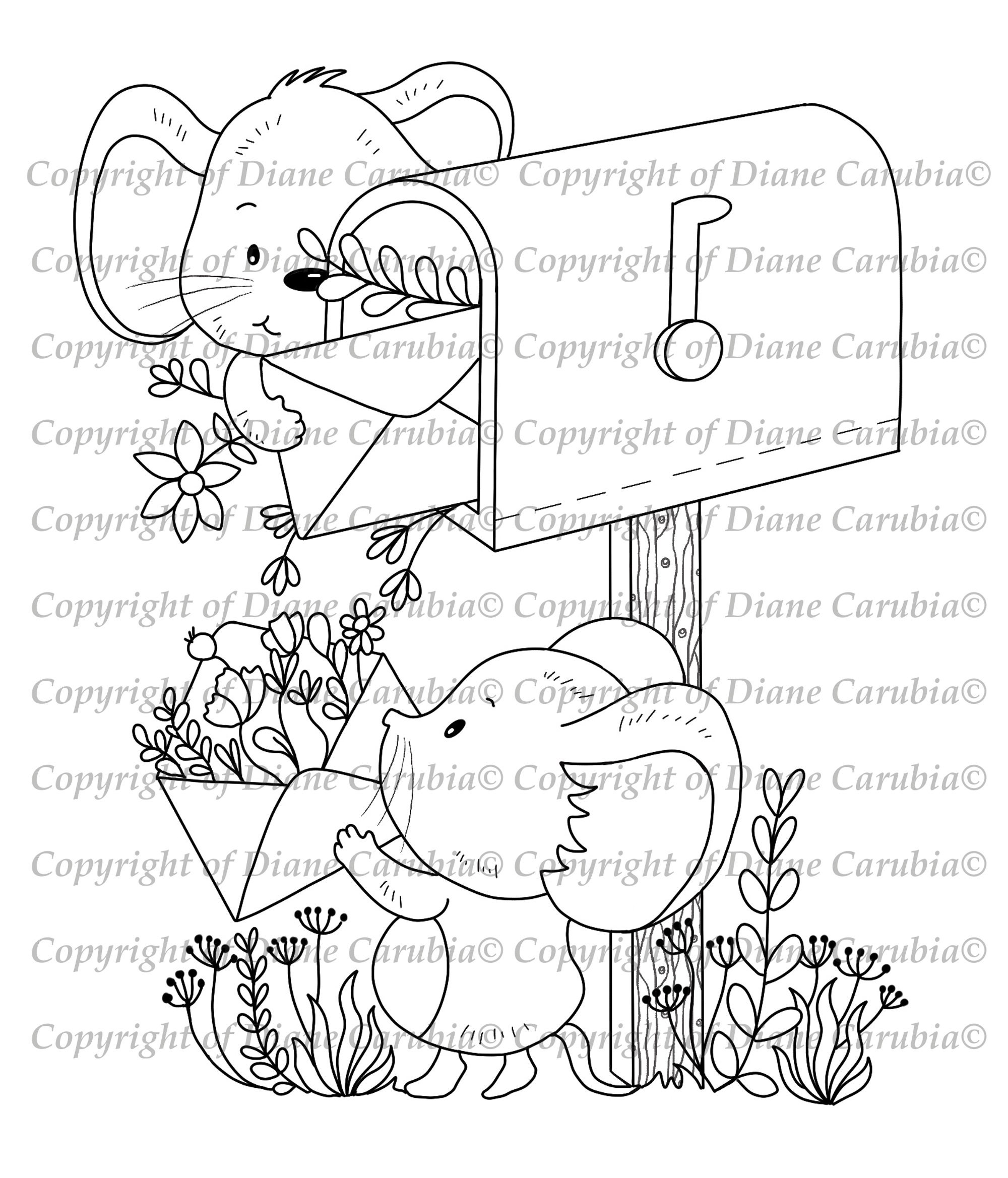 Miceys Mailbox, Black and White, Digital Stamp, Digi, Printable, Mice ...