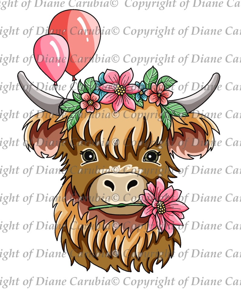 Daisy Highland Cow Black and White, Digital Stamp, Printable, Animal - Etsy