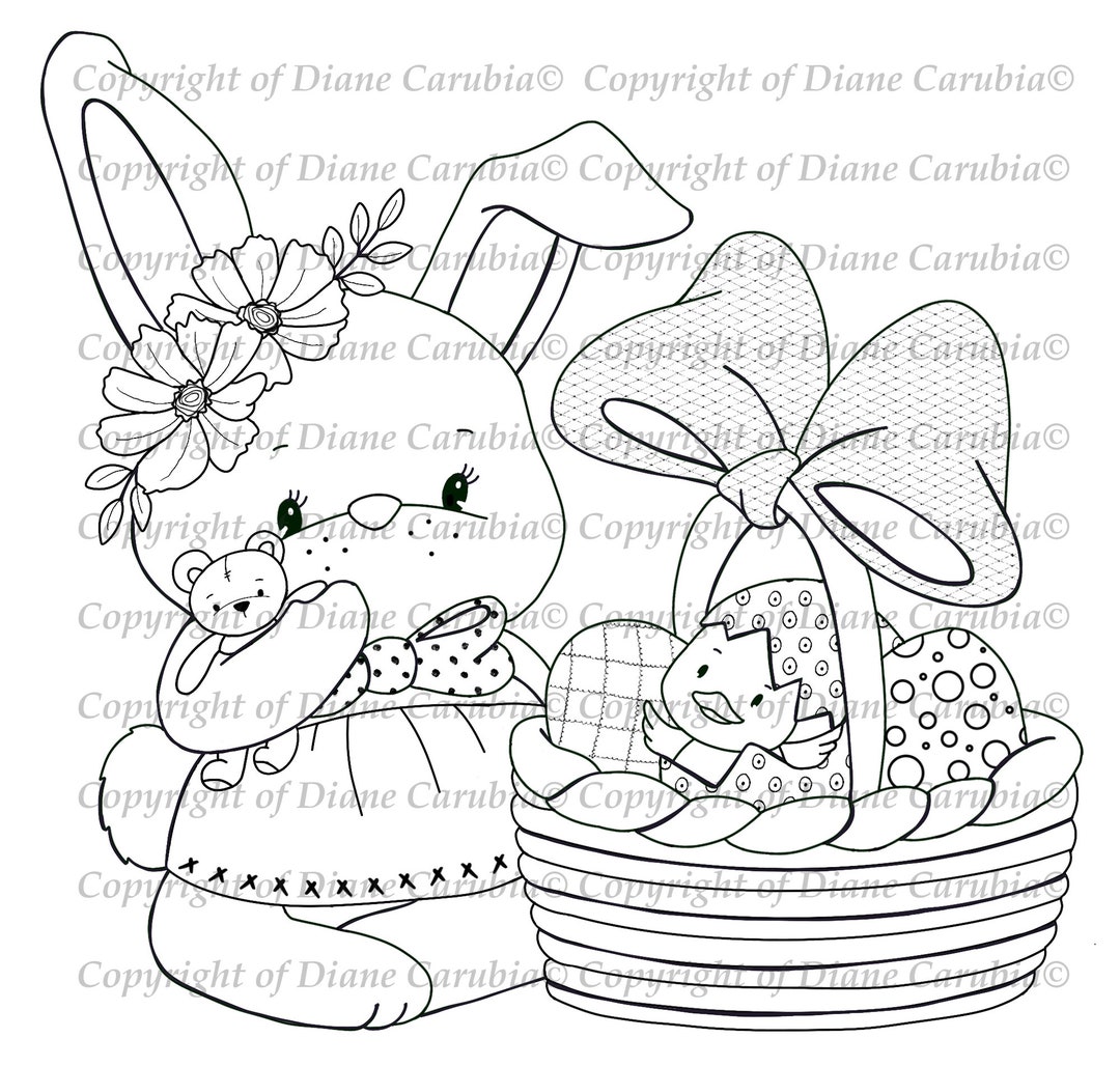 Bunny Digital Stamp: Easter Coloring Page, Cardmaking (printable JPEG ...