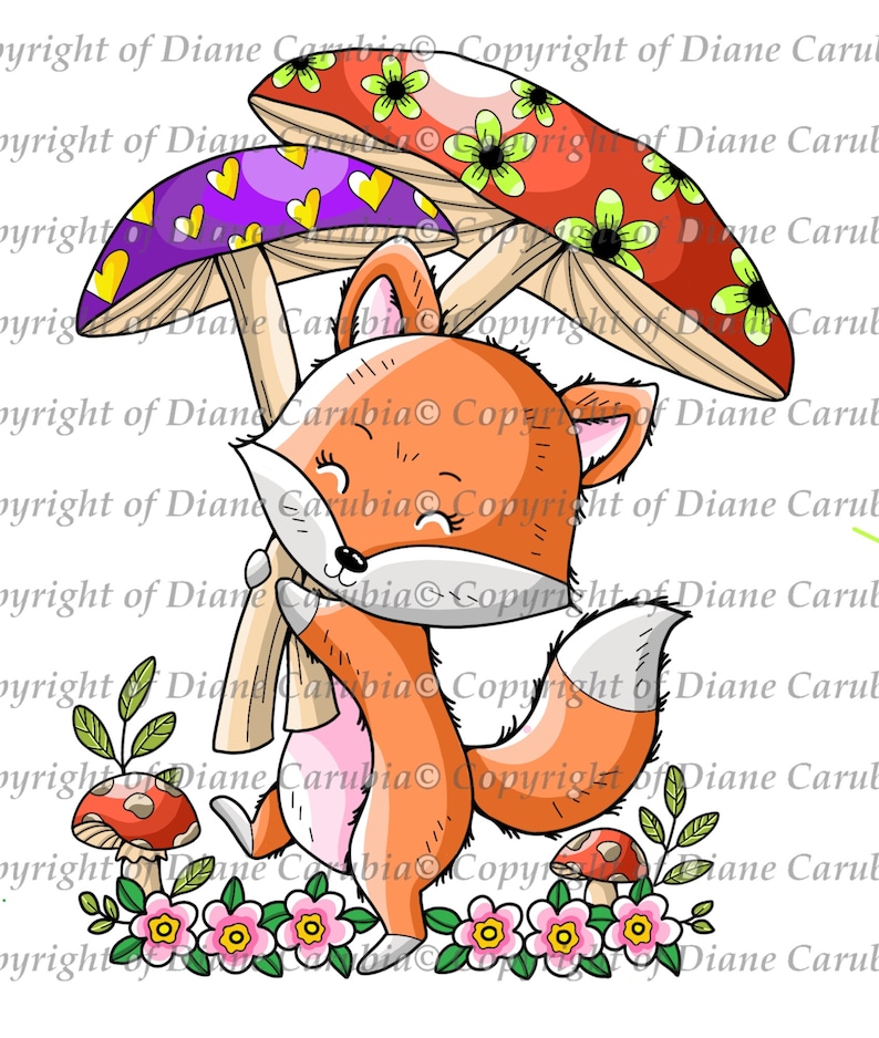 Foxes Mushroom Fun, Coloured, Digital Stamp, Download, Printable - Etsy