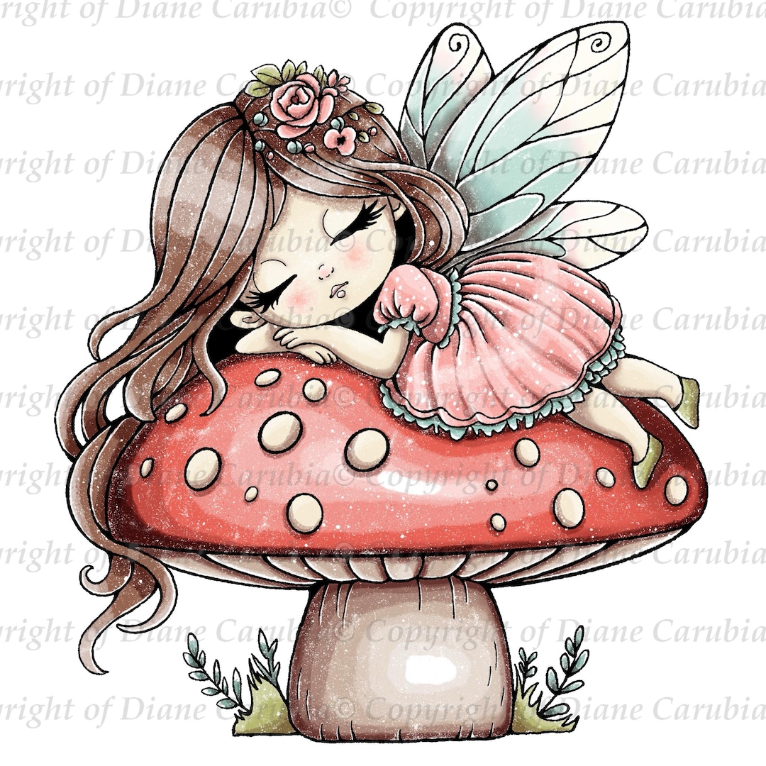 Sleeping Shroom Fairy, Black and White, Cardmaking, Download, Printable ...