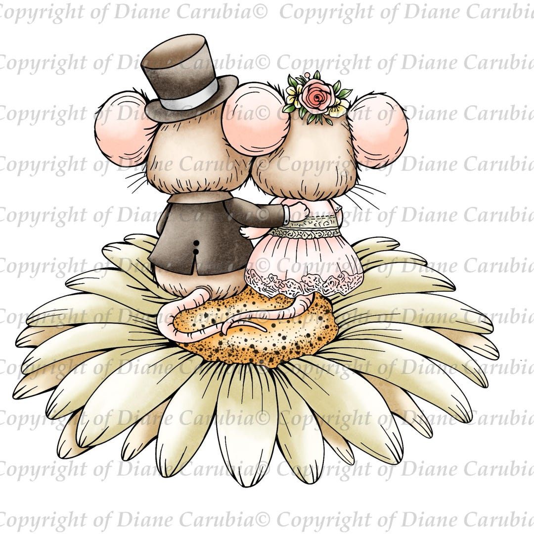 Just Married Mice, Black and White, Digital Stamp, Downloadable ...