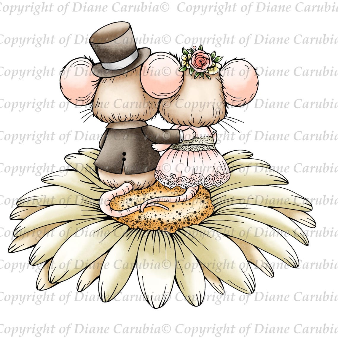 Just Married Mice, Black and White, Digital Stamp, Downloadable ...
