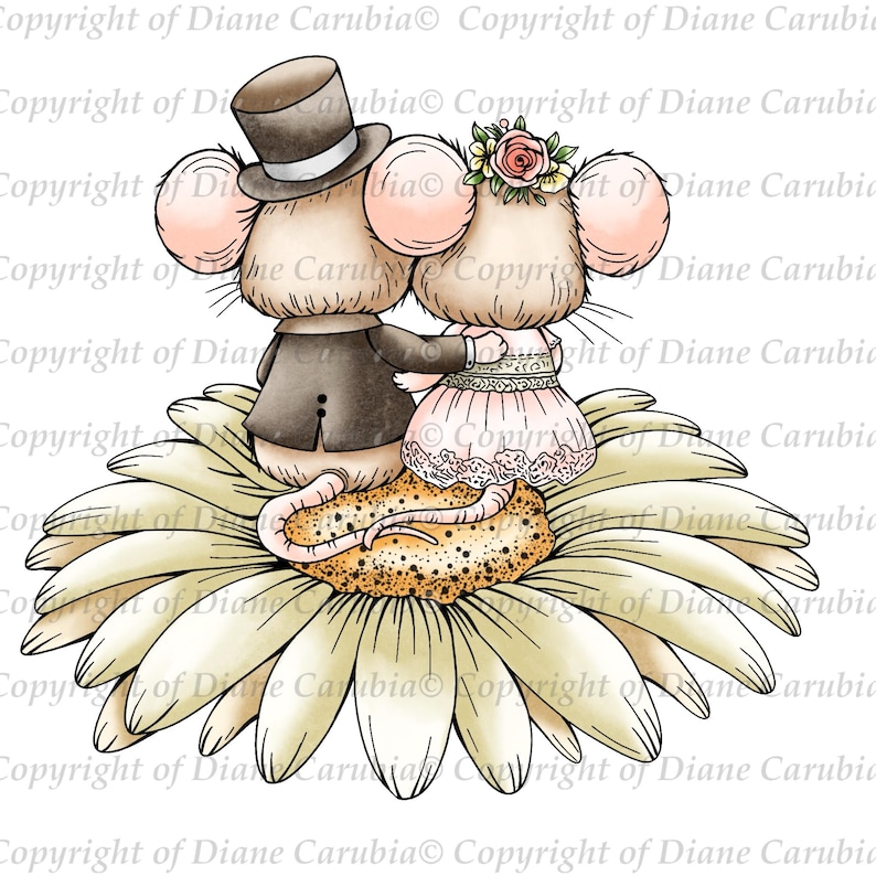 Just Married Mice, Black and White, Digital Stamp, Downloadable ...