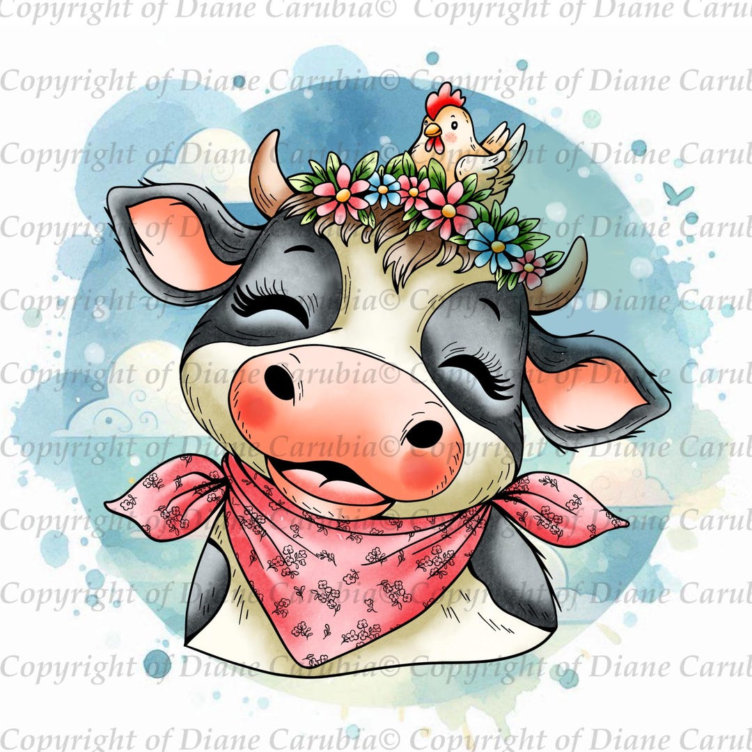 Moo and Chuck, 2 Pre Coloured Digital Stamps, Printable Digis ...