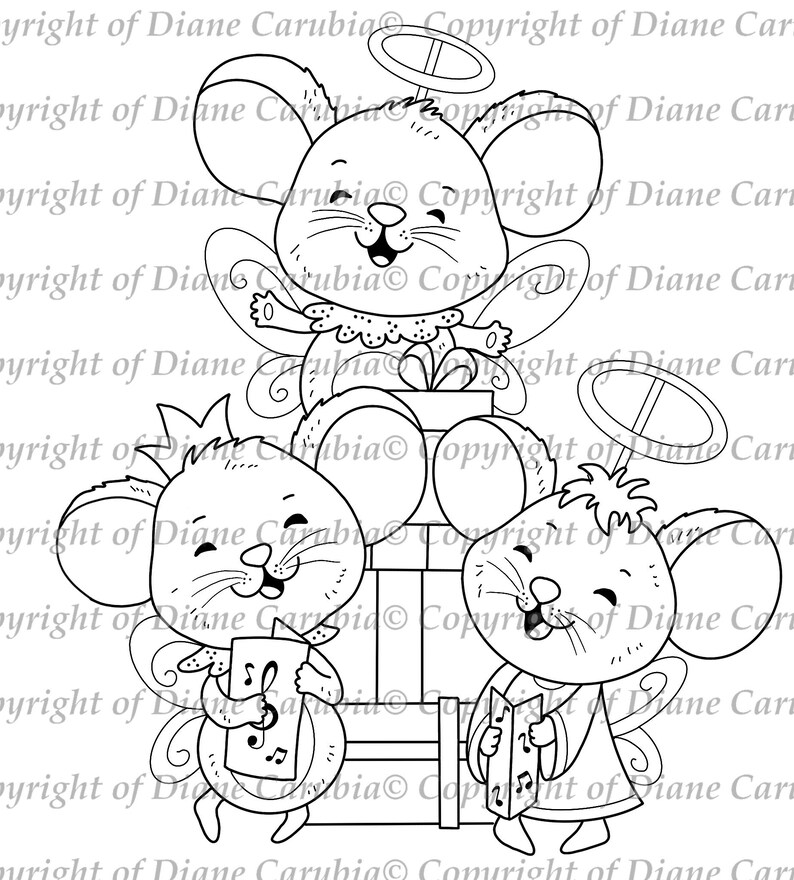 Hark the Micey Angels Sing, Black and White, Digital Stamp, Instant ...