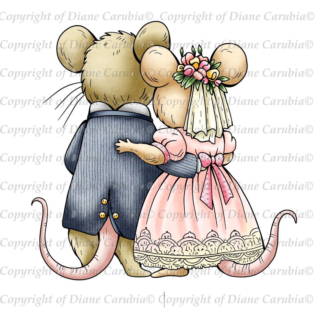 Just Married Mice, Pre Coloured Digital Stamp, Sublimation, PNG ...