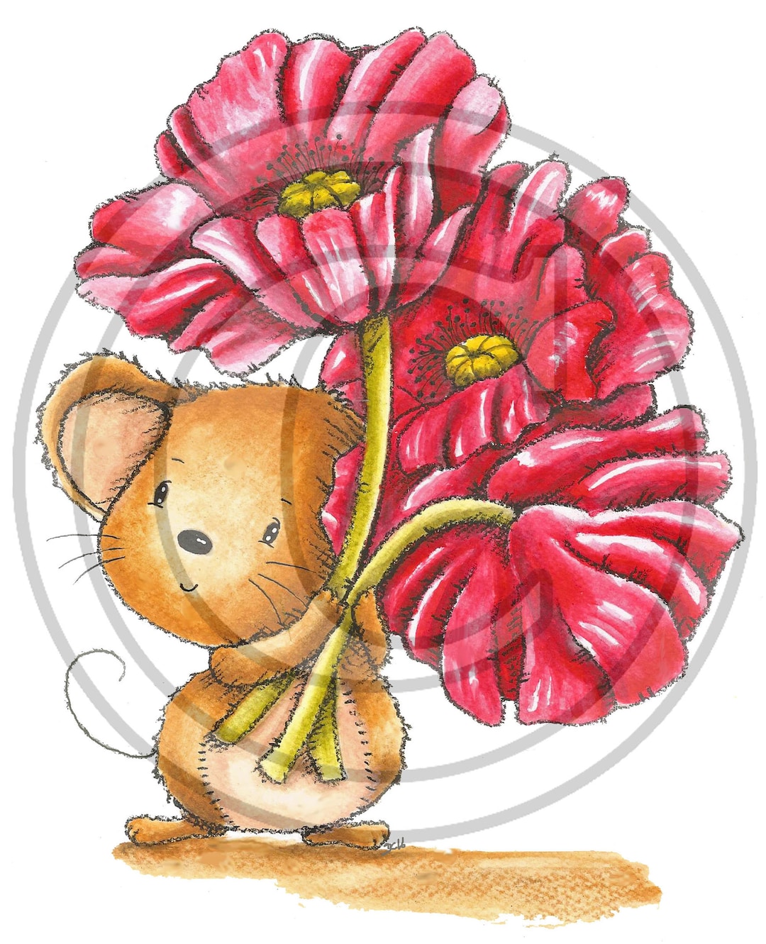 Poppy Mouse, Digital Stamp, Download, Black and White - Etsy