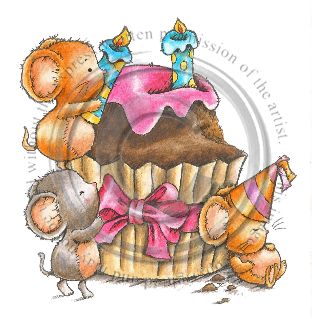 Funtime Cupcake Mice, Digital Stamp, Download, Mice, Black and White ...