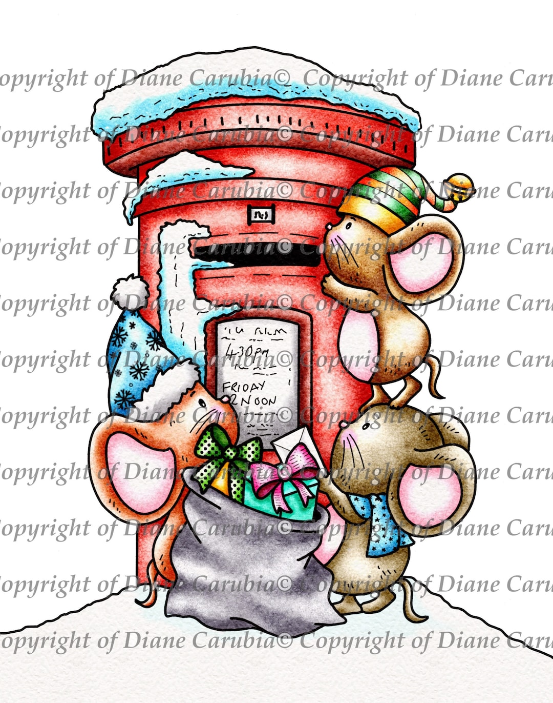 Micemas Post, Black and White, Digital Stamp, Digi, Christmas ...