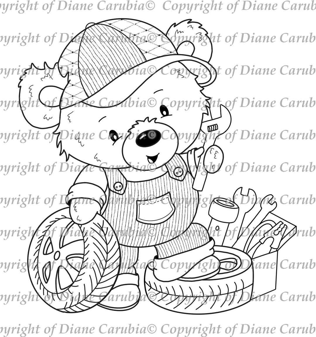 Mechanic Buddy, Black and White, Bear, Digital Stamp, Men, Mechanic ...