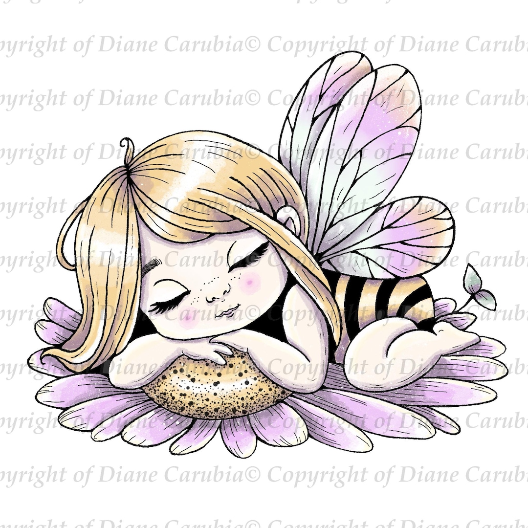 Fairy Bee, Digital Stamp, Digi, Black and White, Cute, Craft, Download ...