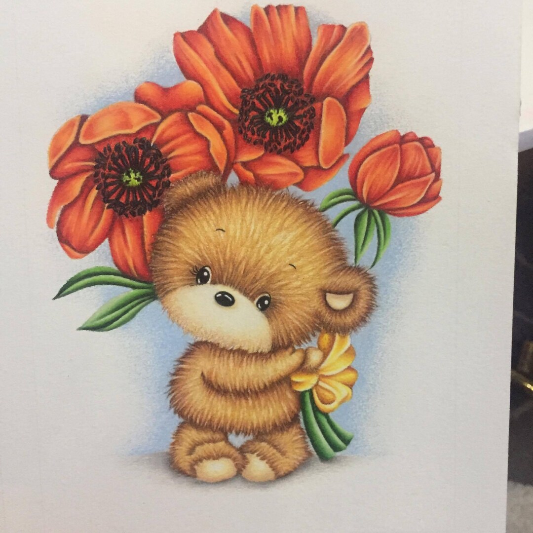 Bouquet Ted, Kit and Clowder, Colouring Class, Digital Stamp - Etsy