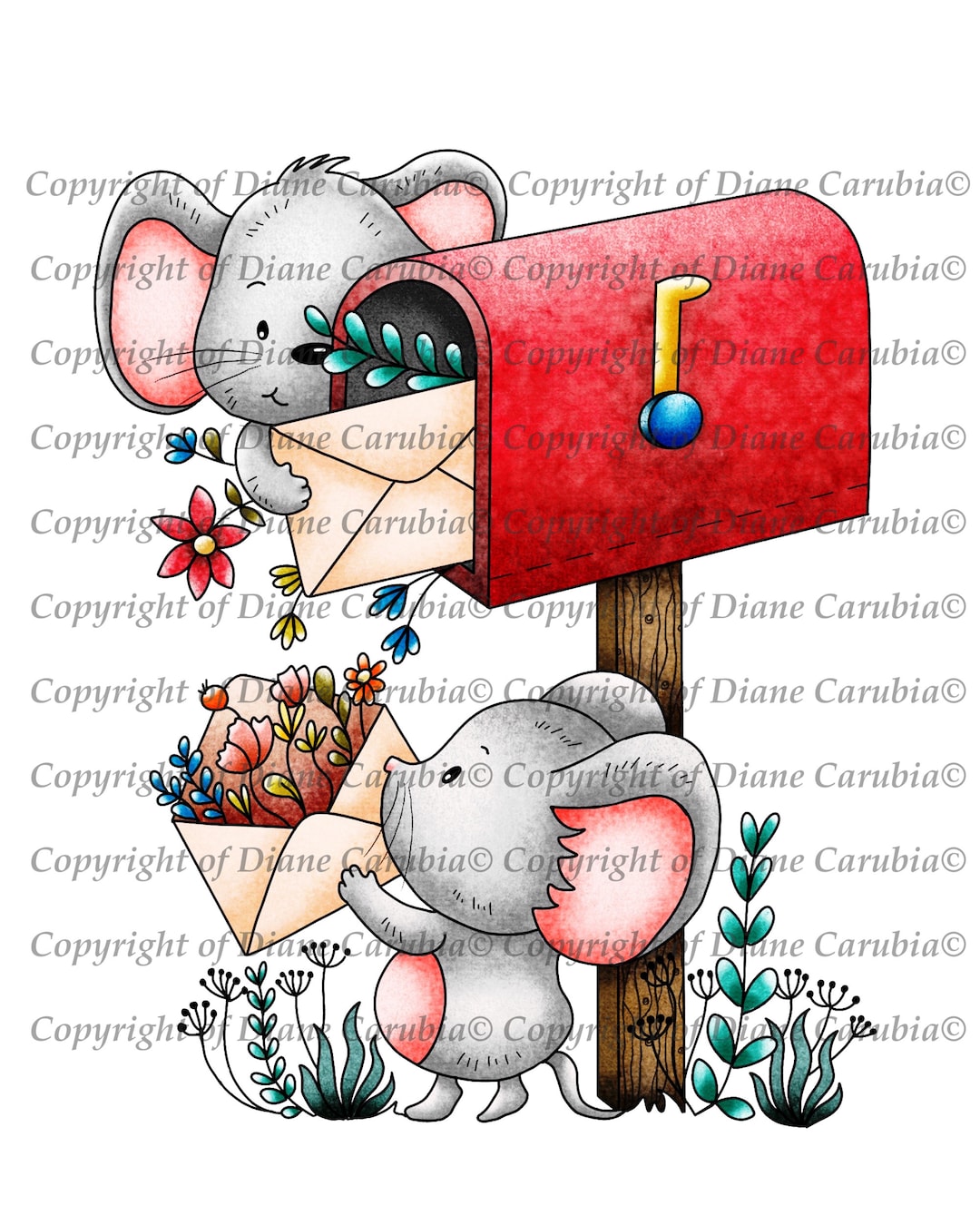 Miceys Mailbox, Coloured, Digital Stamp, Digi, Cardmaking Image, Cute ...
