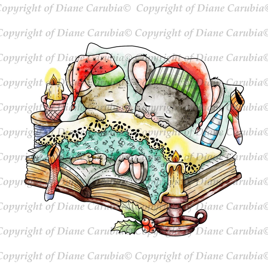 Bedtime Santa Mice, Coloured, Digital Stamp, Sublimation, Cardmaking ...